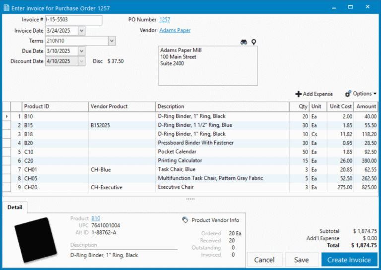 Improved Purchase Invoice Entry - QuickBooks Inventory Management ...